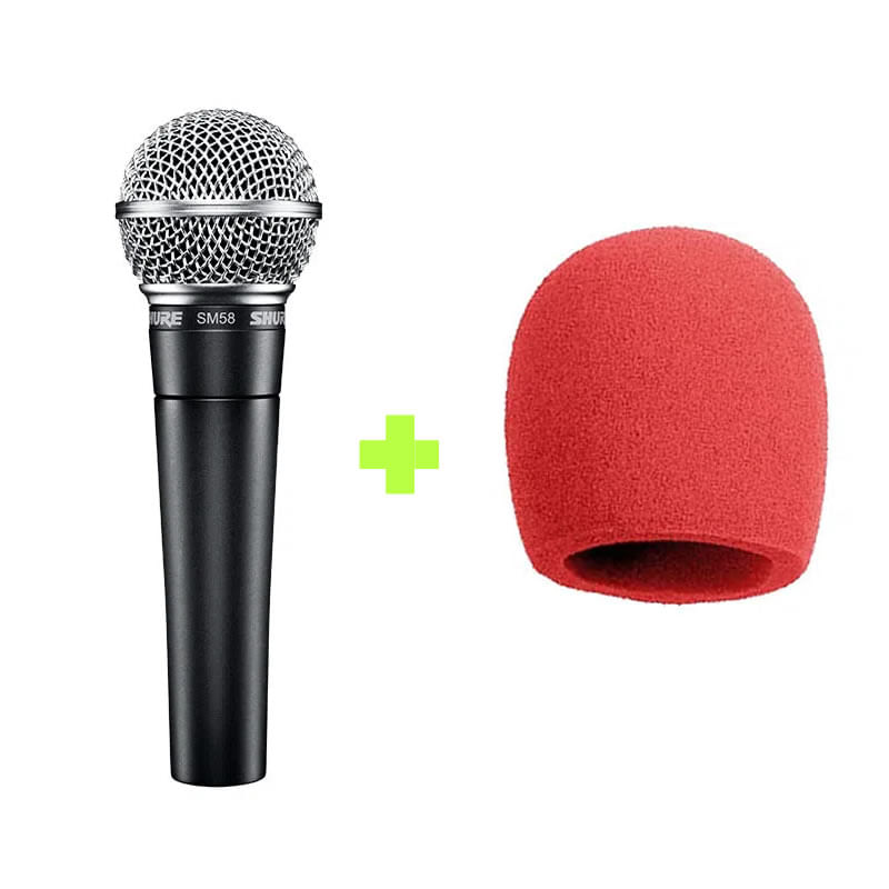 Kit Microfone Profissional SM58-LC + Windscreen Vermelha - Loja Shure